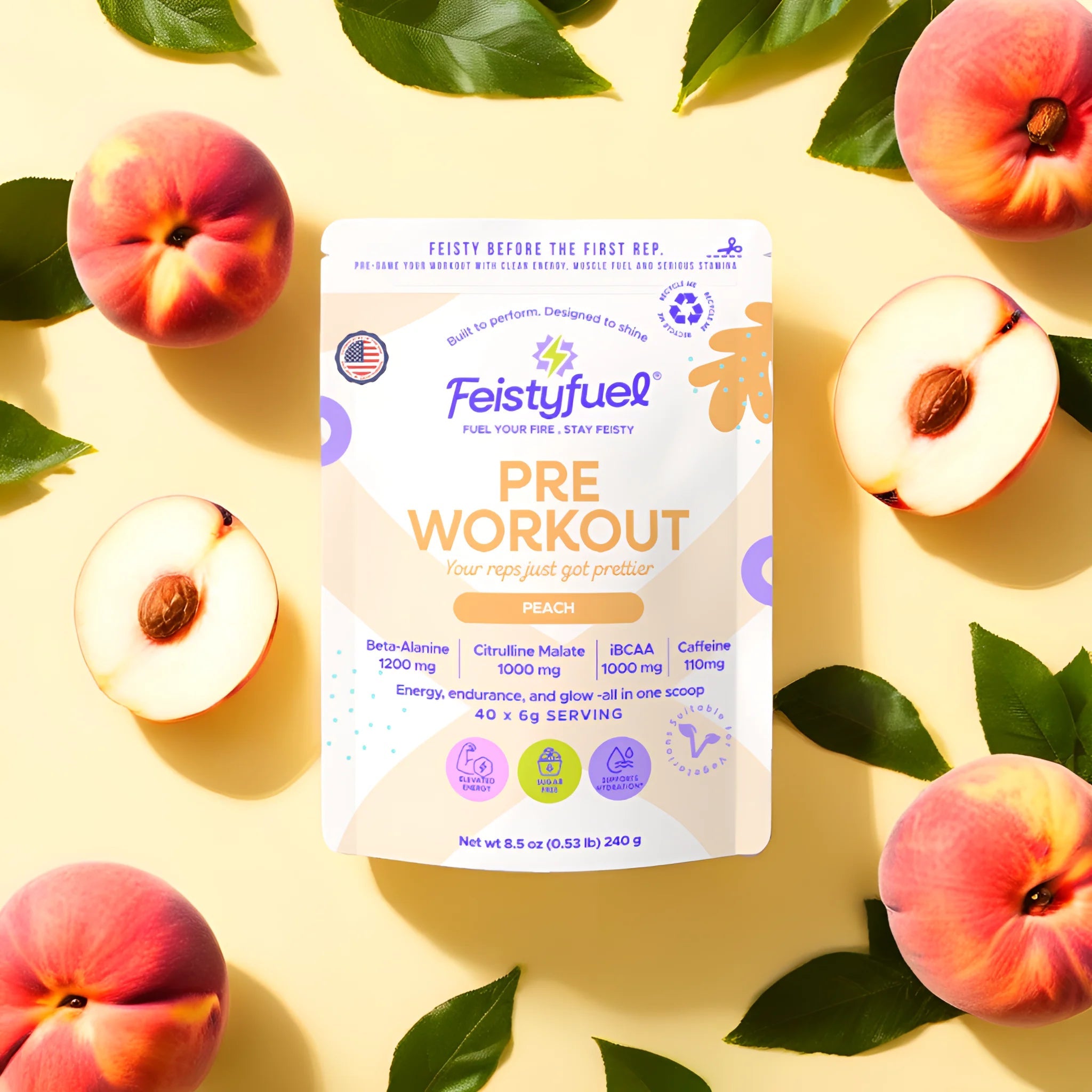 FeistyFuel Peach Pre-Workout - Clean Energy Blend for Women – Feisty Fuel